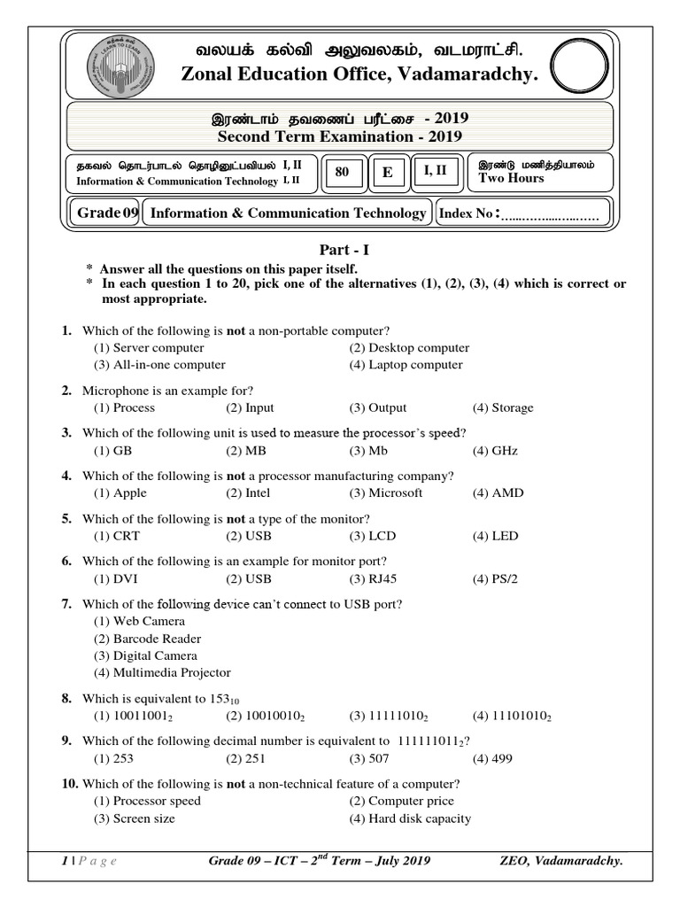 ICT Gr.9 2nd Term 2019 Eng | PDF | Input/Output | Computer Monitor
