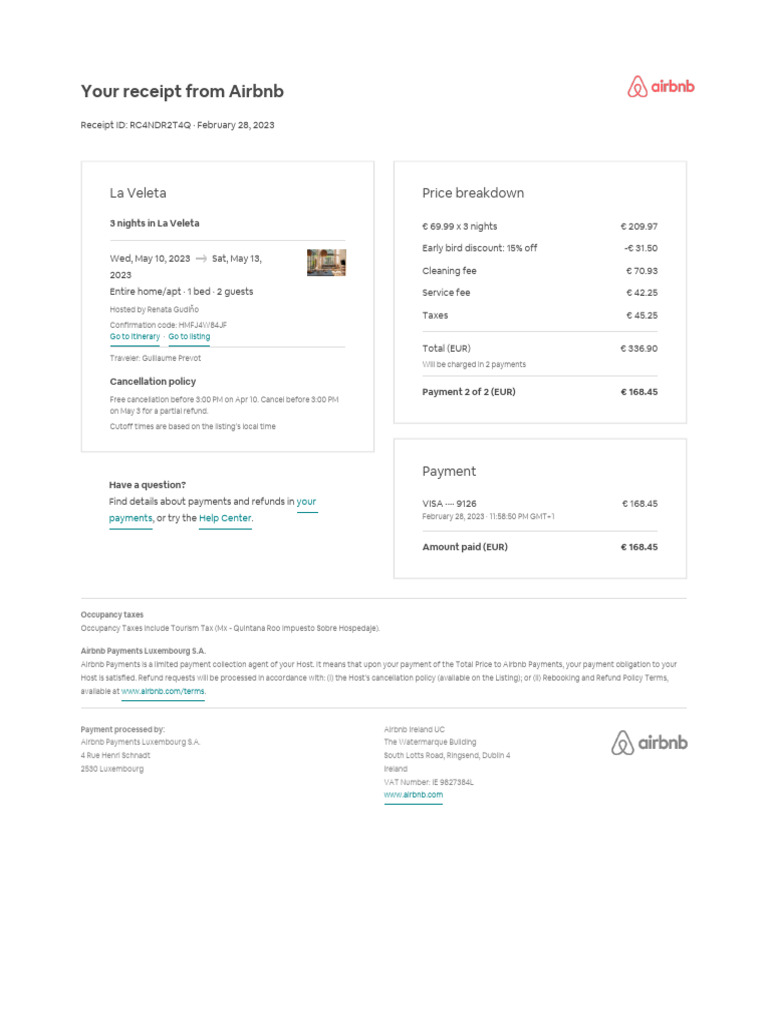 facture airbnb | PDF | Airbnb | Public Finance