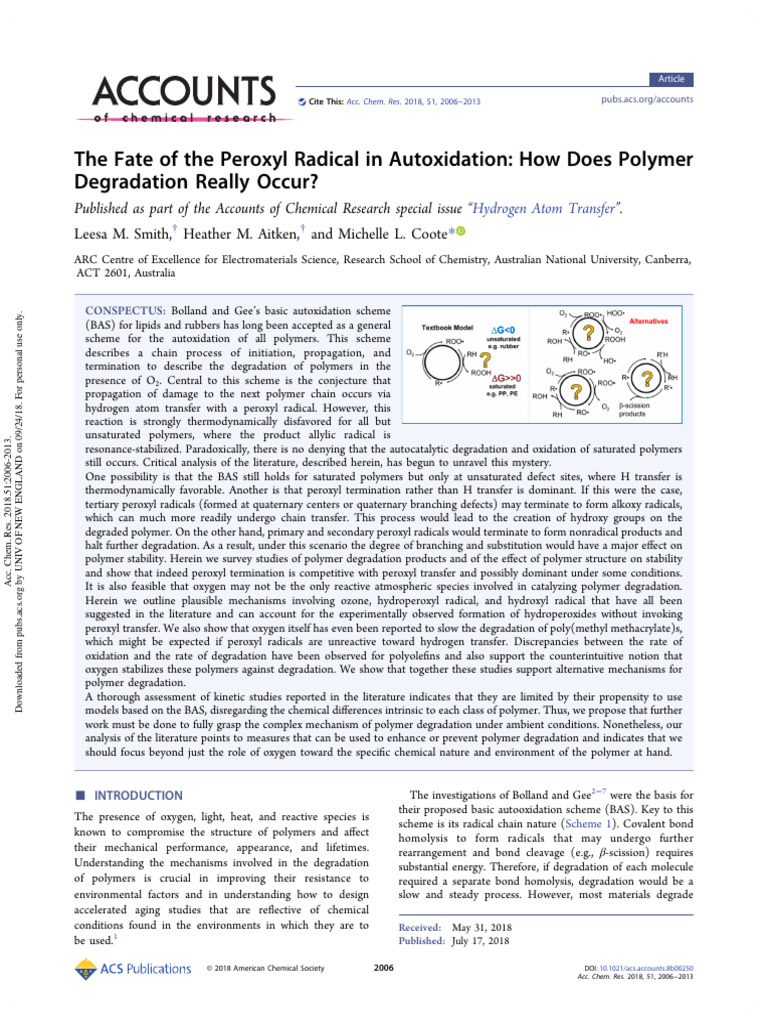 The Fate of The Peroxyl Radical in Autoxidation | PDF | Radical ...