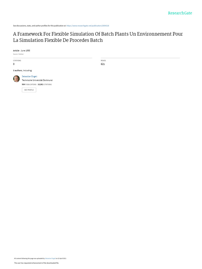 A Framework For Flexible Simulation Of Batch Plant Pdf Simulation