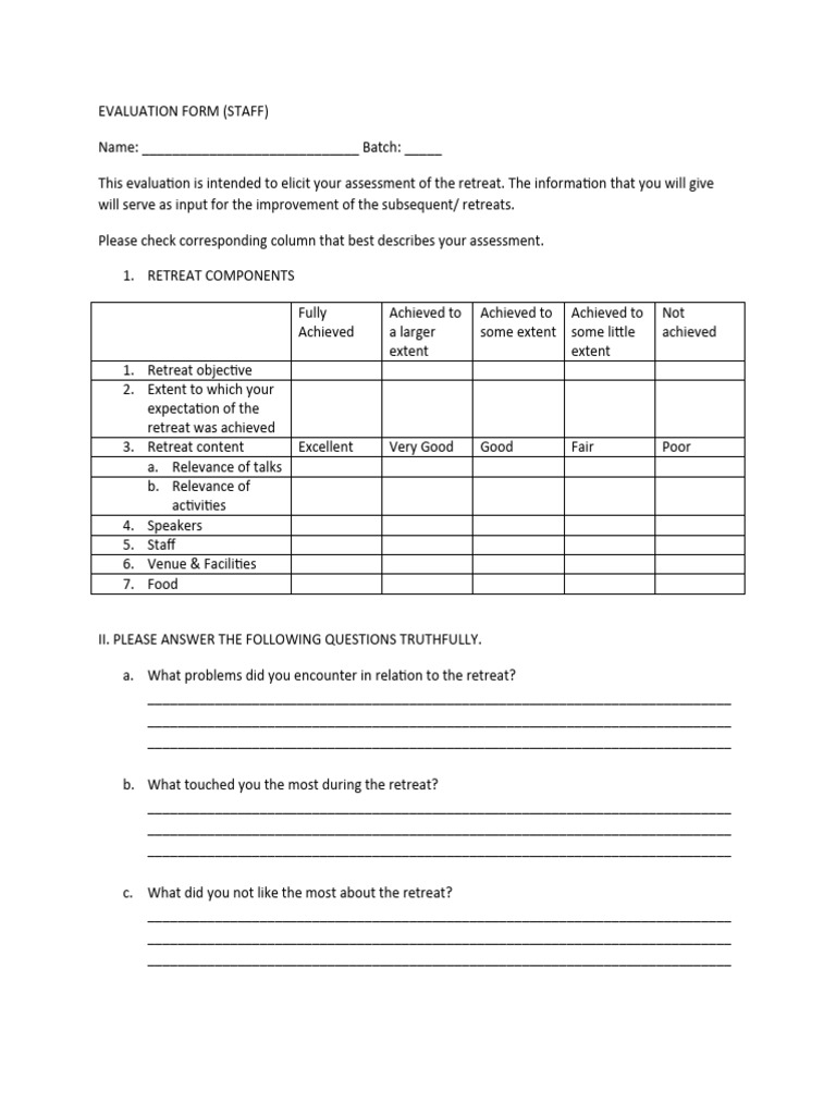 Evaluation Form Seminar Staff Participant | PDF | Evaluation