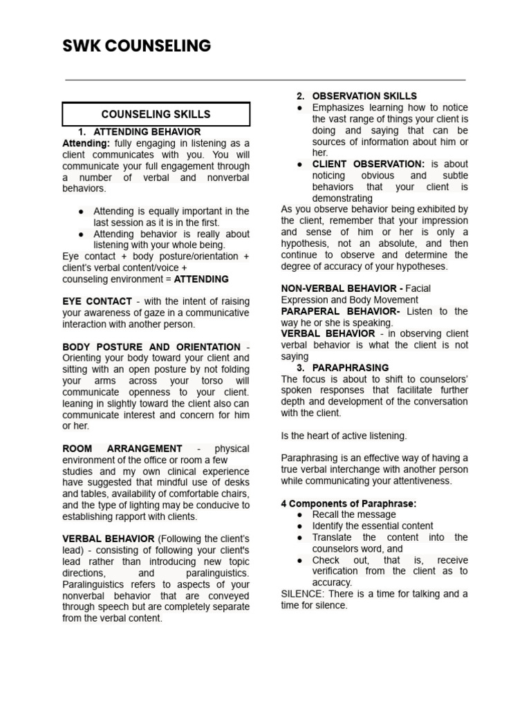 SWK COUNSELING REVIEWER | PDF | Emotions | Feeling