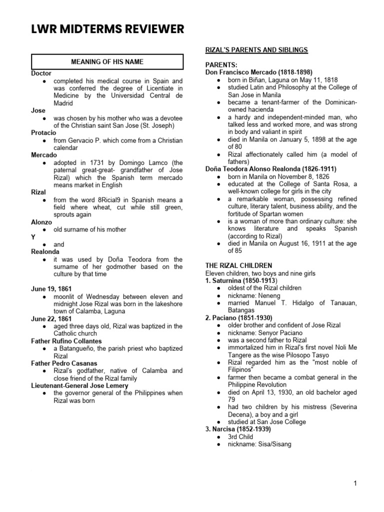 LWR Midterms Reviewer | PDF