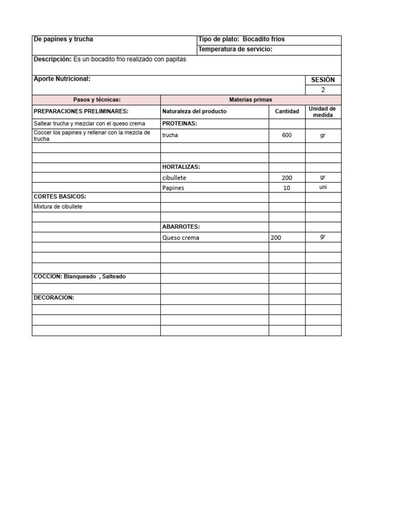 FICHA TECNICAS DE EVENTOS COMPLETA | PDF | Cocinando | Huevo como alimento