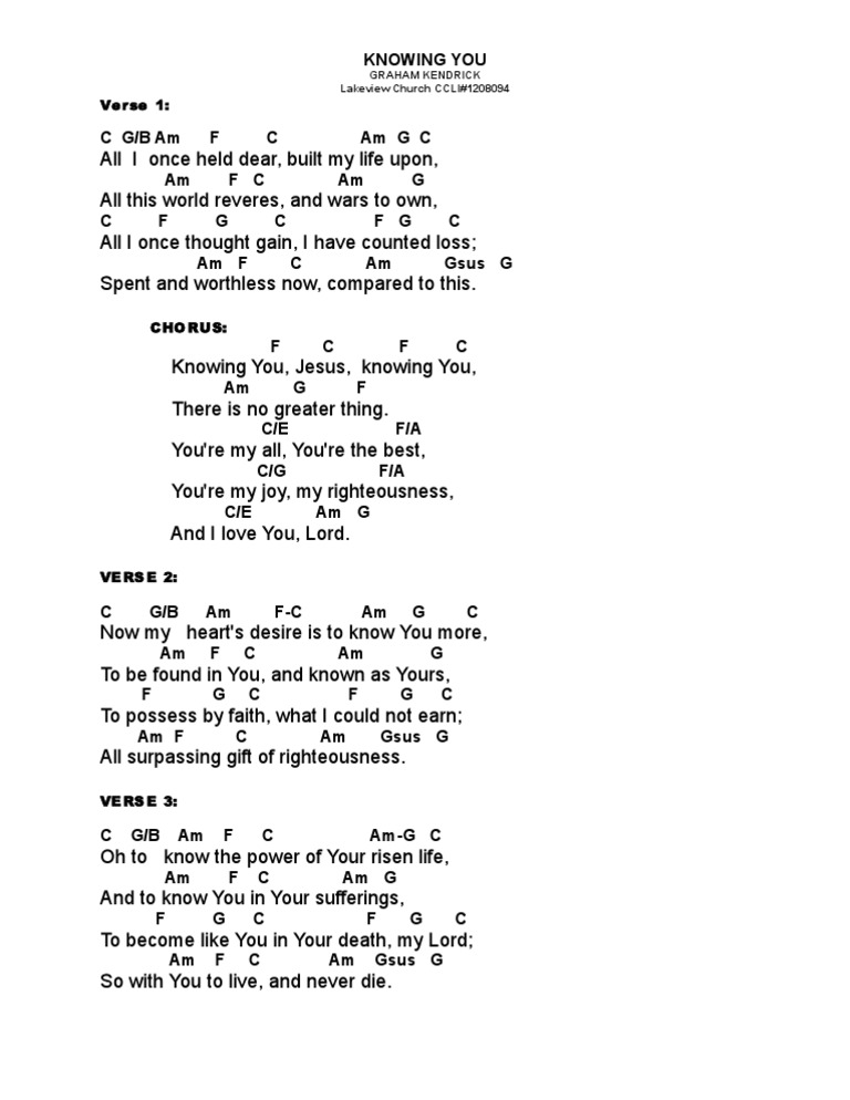Knowing You, Jesus - Lyrics & Chords | PDF