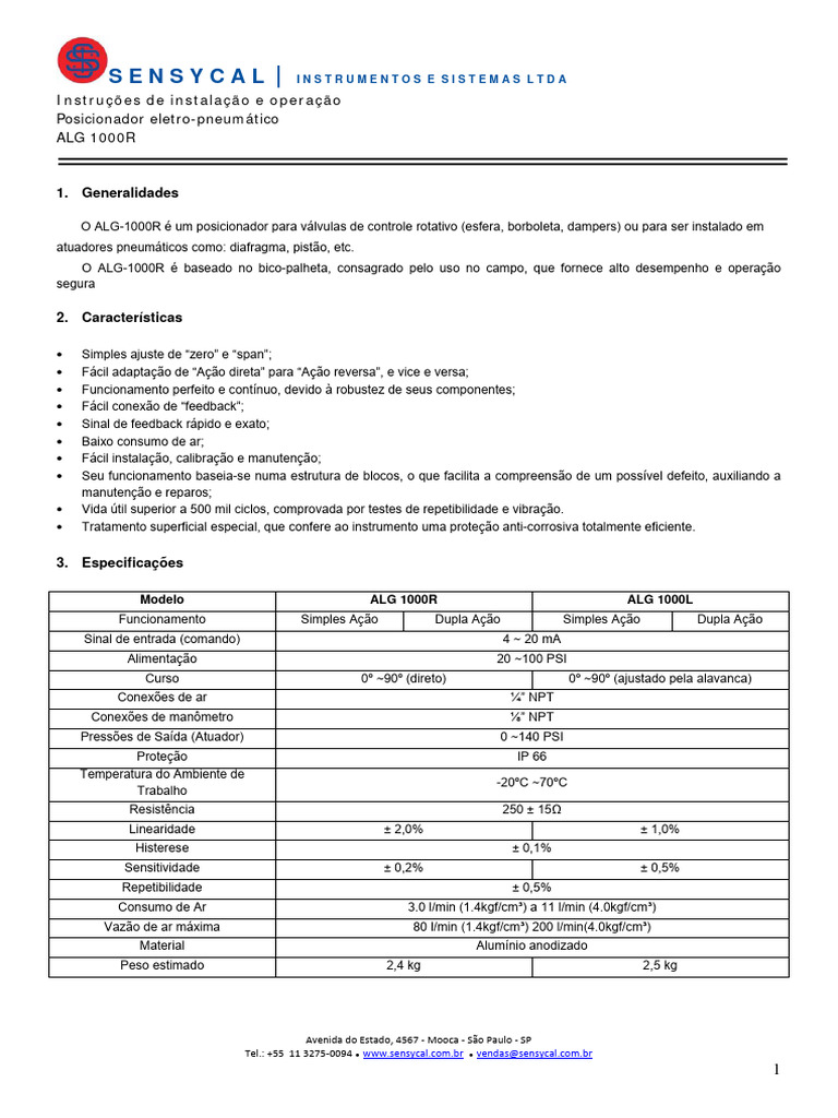 Manual do Posicionador ALG 1000R | PDF | Válvula