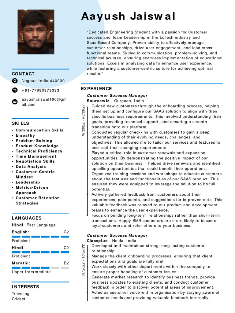 Aayush JAISWAL CV | PDF | Sales | Leadership