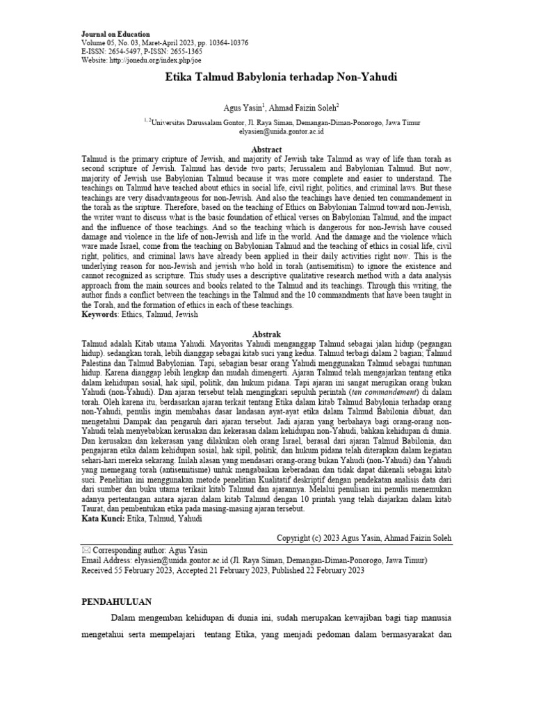 Etika Talmud Babylonia Terhadap Non-Yahudi | PDF | Bible | Gentile