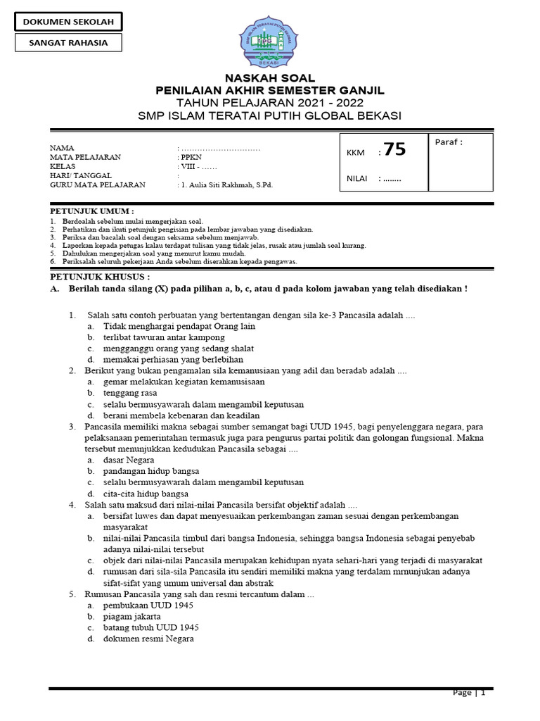 Soal PPKN Kelas VIII | PDF