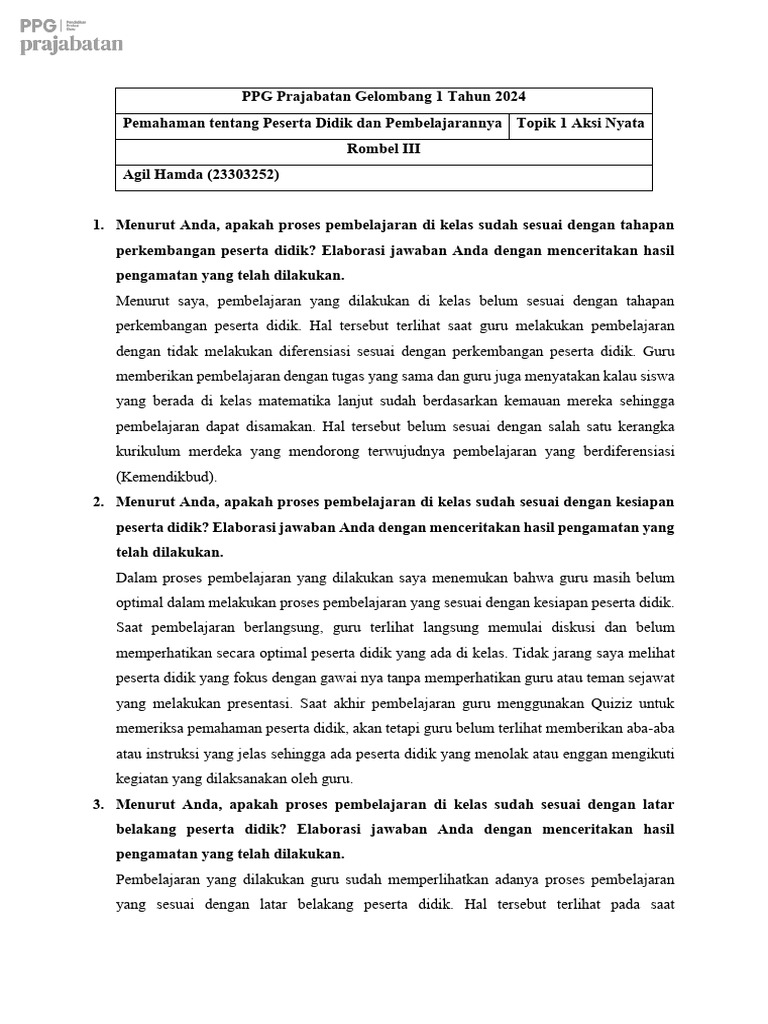 Agil Hamda - Aksi Nyata - Topik 1 PPDP | PDF | Karier & Perkembangan | Kesehatan Holistik