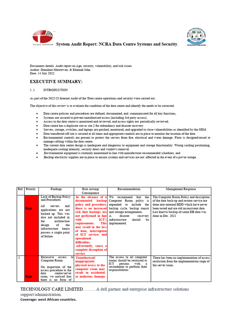 NCRA Report For Sierra Leone Main | PDF | Data Center | Computer Security