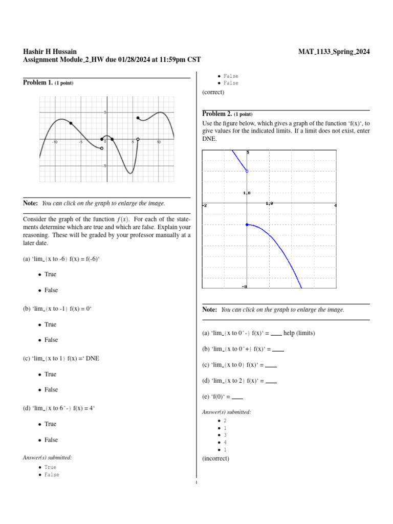 MAT 1133 Spring 2024.uss522.module 2 HW | PDF | Infinity | Function (Mathematics)