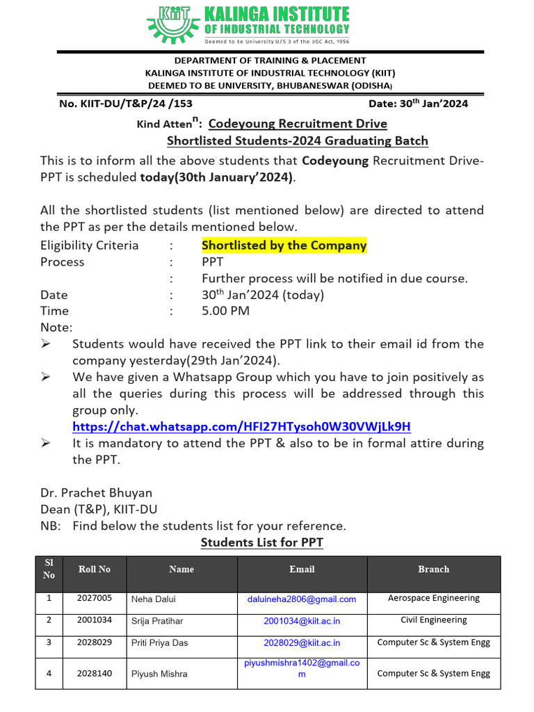 Codeyoung Recruitment Drive - PPT On 30th Jan'2024 For 2024 Graduating ...
