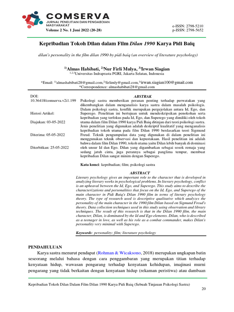 Kepribadian Tokoh Dilan dalam Film Dilan 1990 Karya Pidi Baiq | PDF