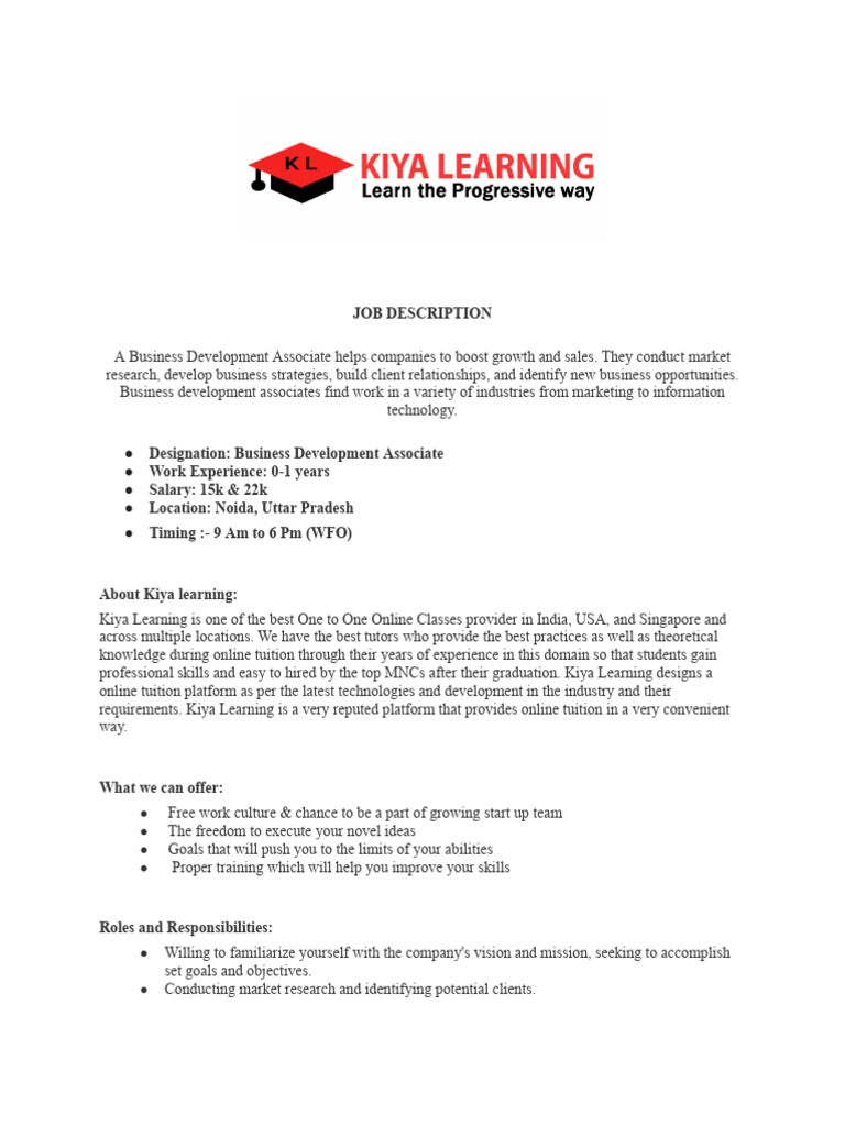 Business Development Associate JOB Description | PDF | Marketing | Business
