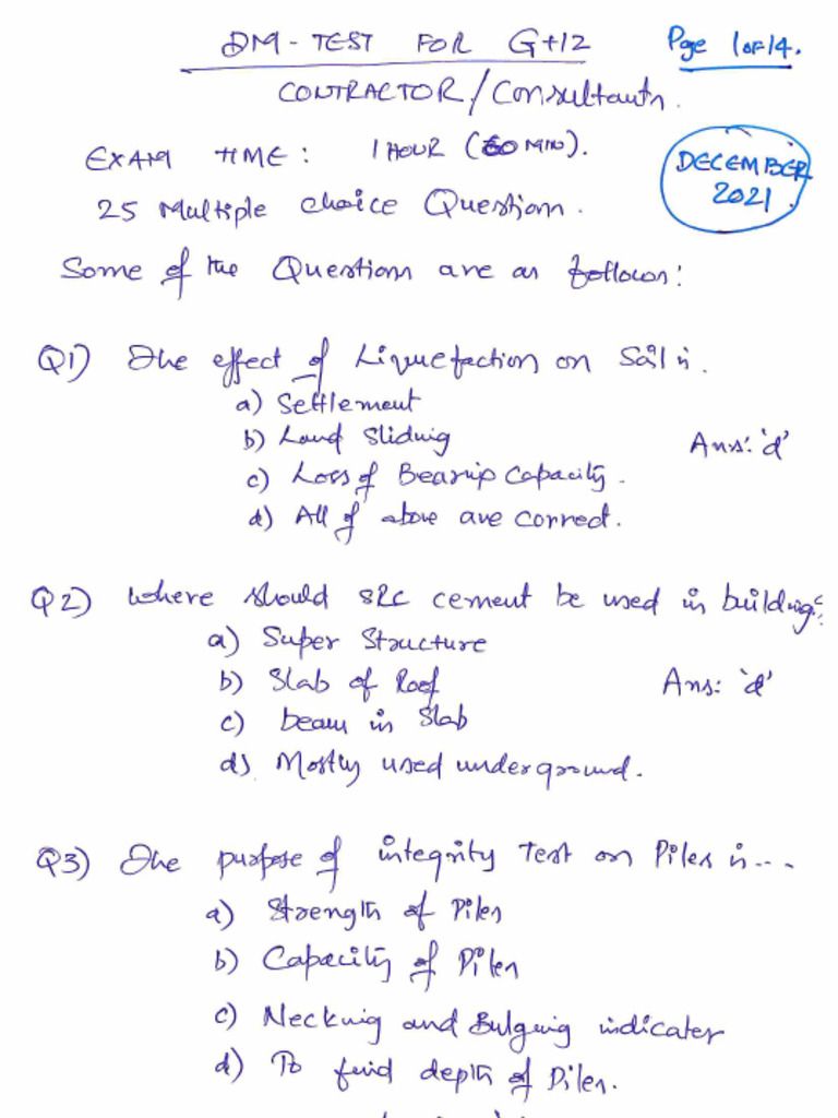 DM Examination Questions - G+12 Category | PDF