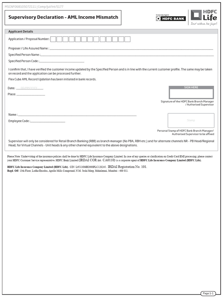 Supervisory Declaration AML Income Mismatch | PDF | Private Sector ...