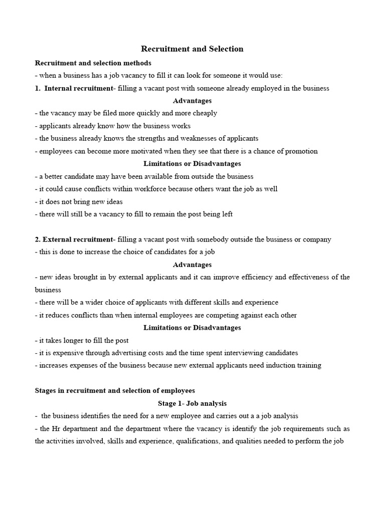 Recruitment, Selection and Training of Employees Notes Chapter 8 | PDF ...
