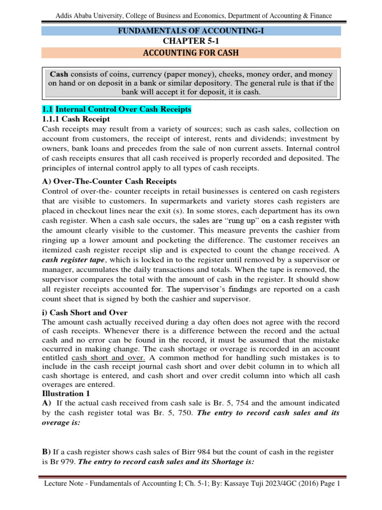 Fundamentals of Acct - I, Lecture Note - Chapter 5-1 | PDF | Cheque ...