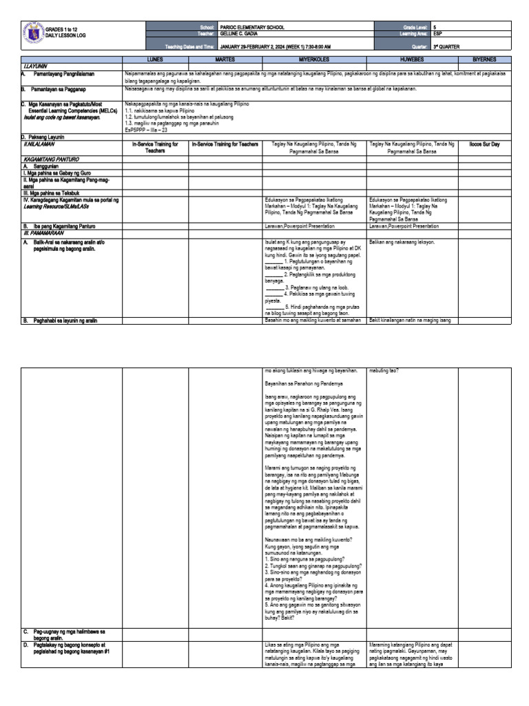 DLL-ESP 5 - Q3 - W1-Final | PDF