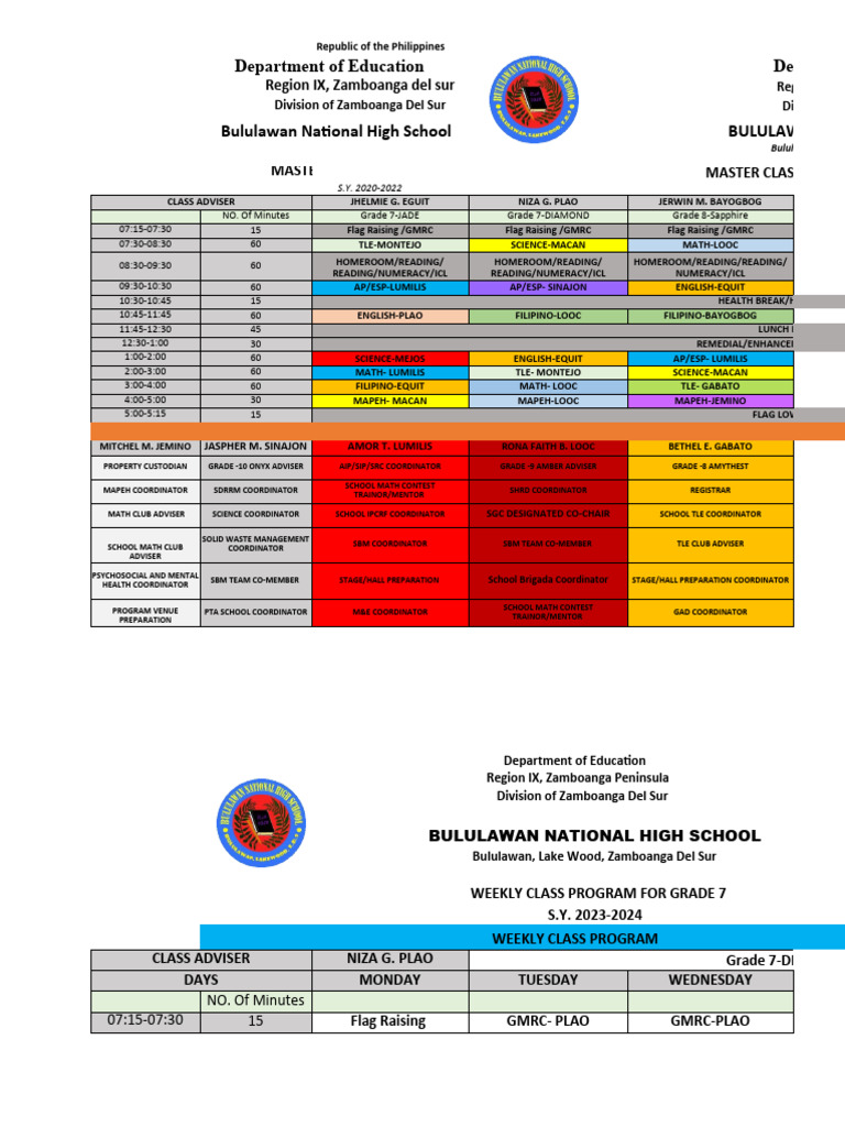 Weekly Class Program Niza | PDF