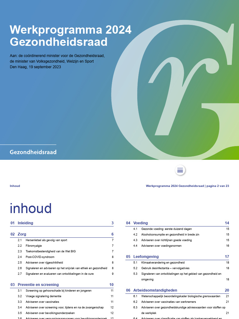 Werkprogramma 2024 Gezondheidsraad | PDF