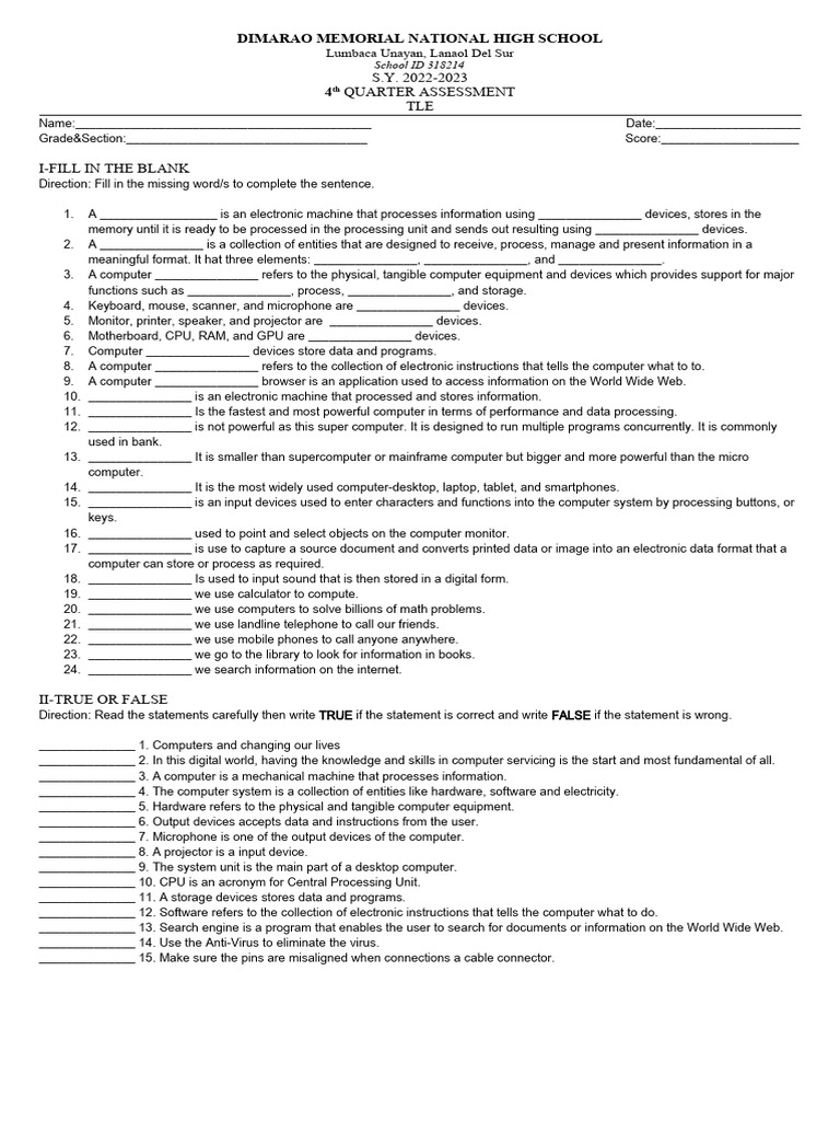 4TH Assessment | PDF | Input/Output | Computer Data Storage