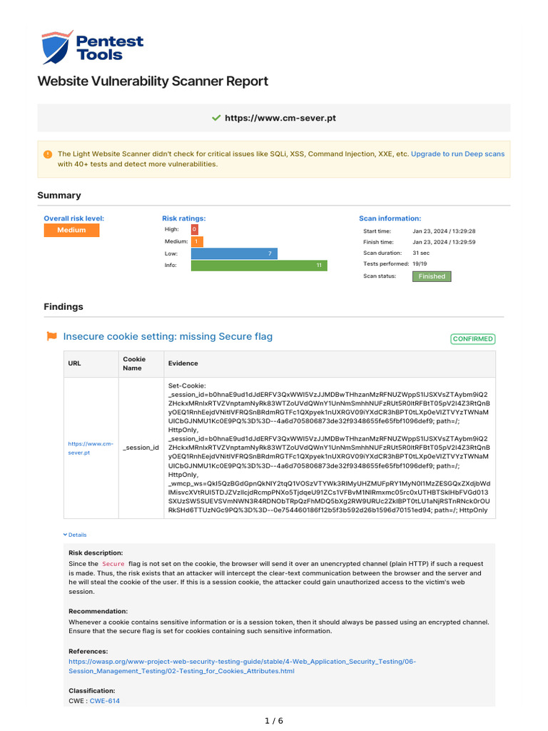 Website Vulnerability Scanner Findings | PDF | Http Cookie | Web Server