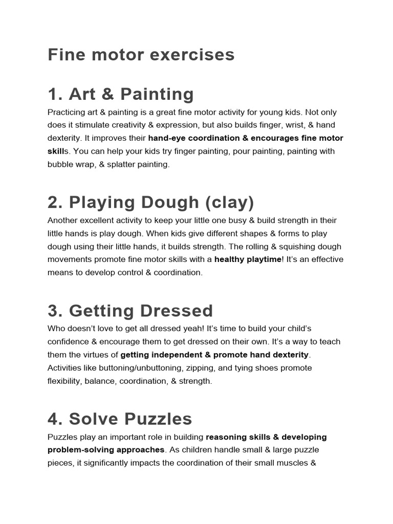 Fine and Gross Motor Exercises | PDF