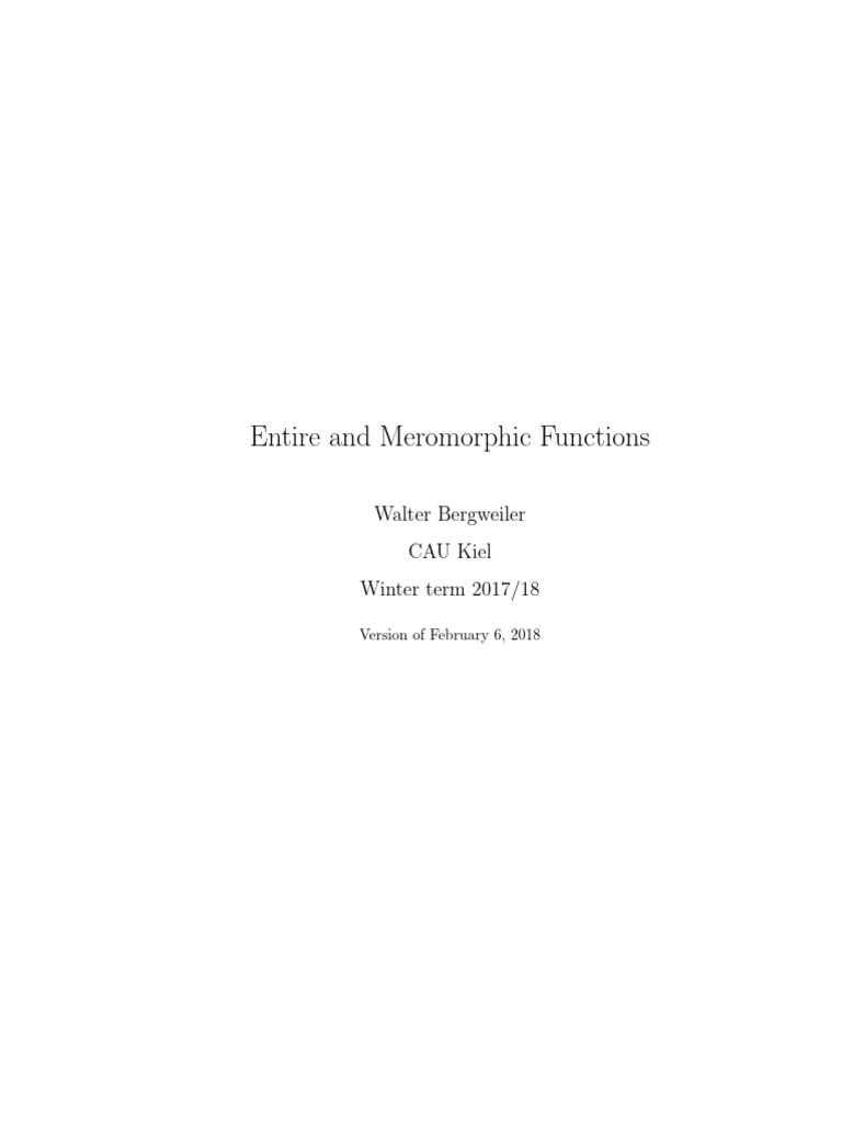 Entire and Meromorphic Functions | PDF | Complex Analysis | Functions And Mappings