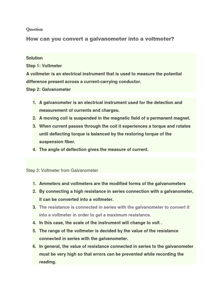 Convert Galvanometer to Voltmeter Guide | PDF