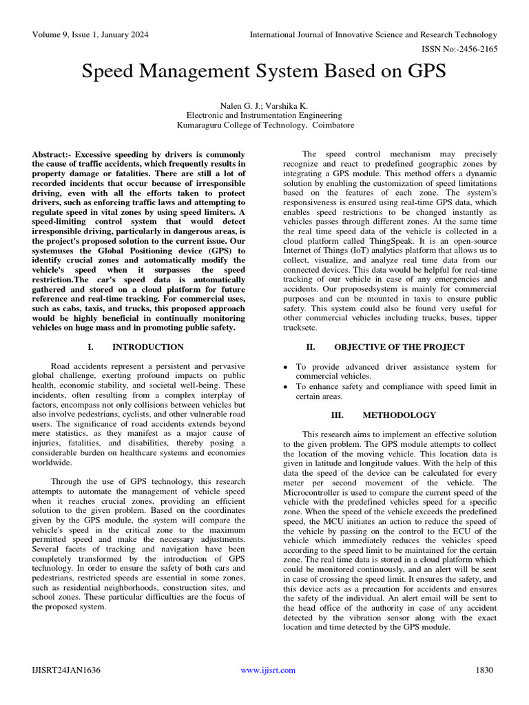 Speed Management System Based on GPS | PDF | Internet Of Things | Global Positioning System