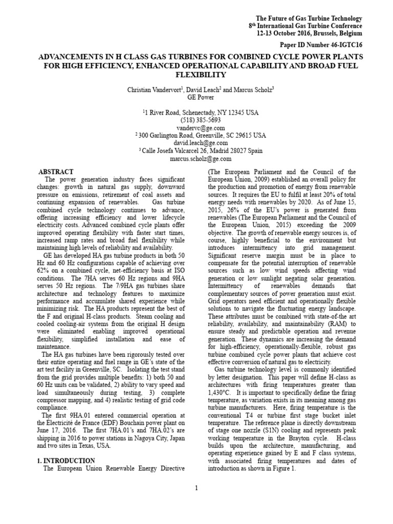 Advancements in H Class Gas Turbines For Combined Cycle Power Plants ...
