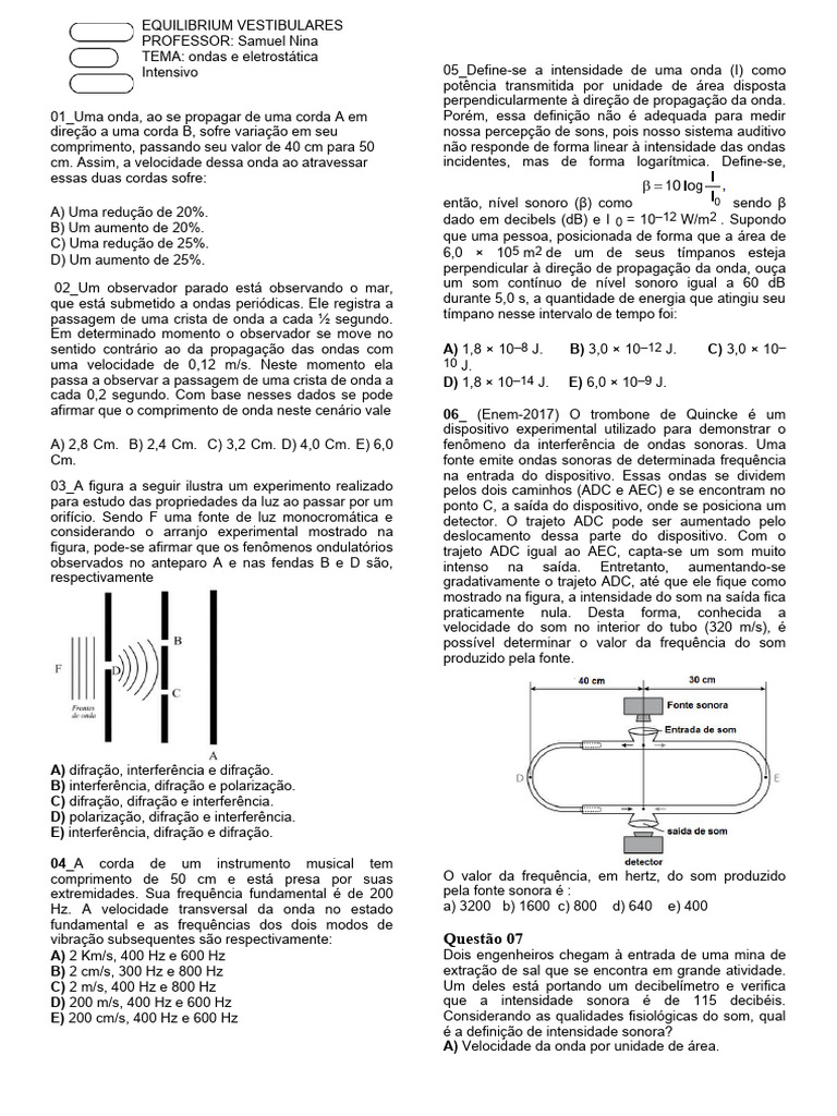 Atividade de Fisica Ondas INtensivo | PDF | Som | Ondas Atividade de Fisica Ondas INtensivo | PDF | Som | Ondas