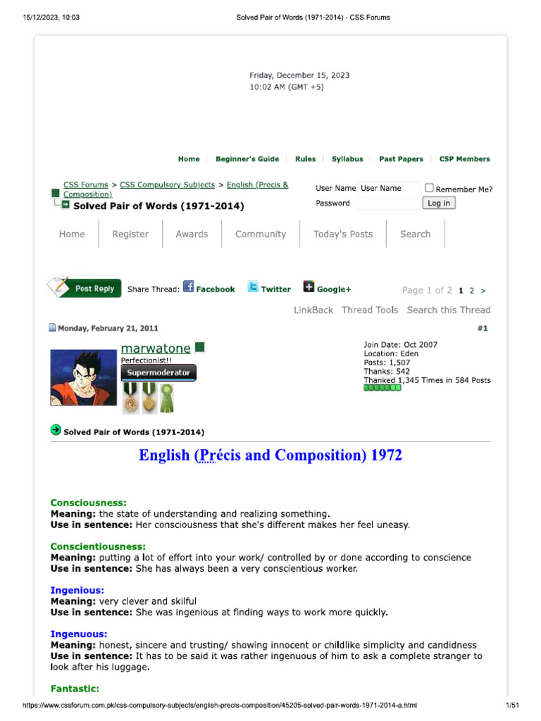 CSS Examination Last 30year Pairs of Words | PDF