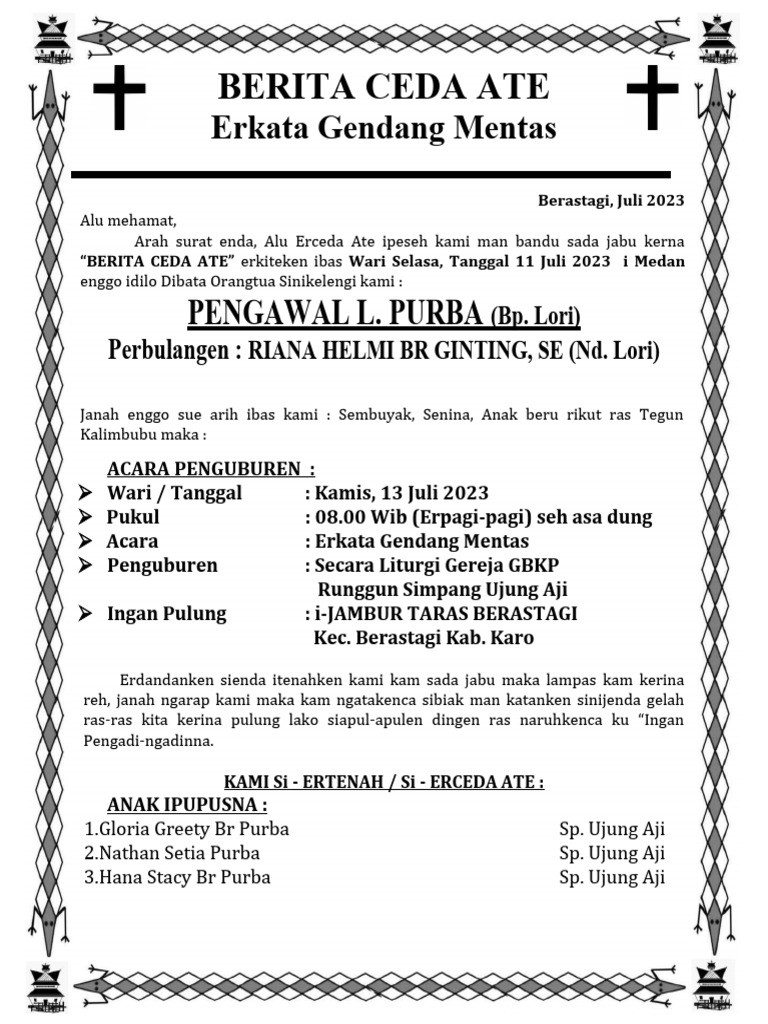 BERITA CEDA ATE F4 PENGAWAL L. PURBA Kristen | PDF | Seni & Disiplin Bahasa