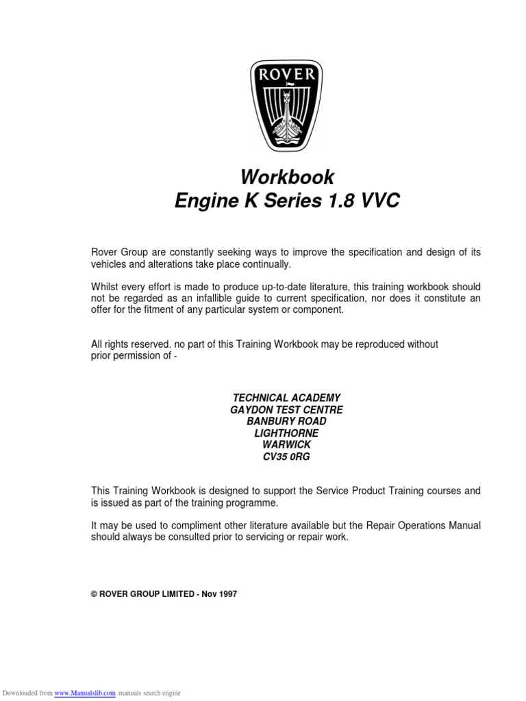 Rover 1.8 VVC Engine Workbook | PDF | Piston | Throttle