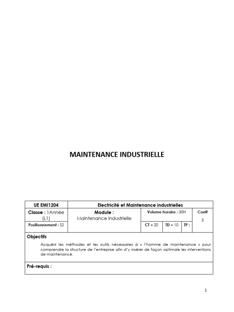 Cours de Maintenance Industrielle | PDF | Planification | Business