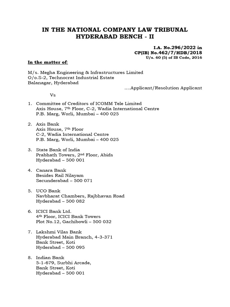 Megha Engineering NCLT Order Summary | PDF | Finance & Money Management