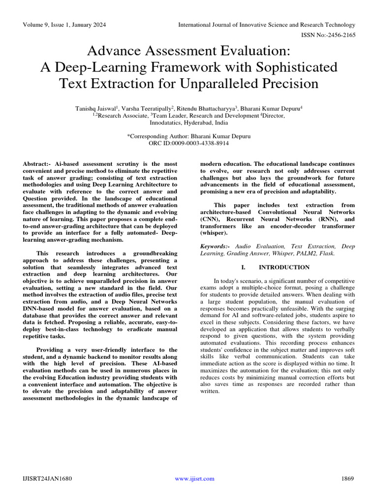 Advance Assessment Evaluation: A Deep-Learning Framework With Sophisticated Text Extraction For ...