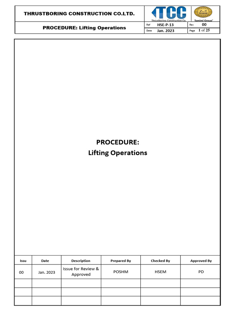 Lifting Operations Safety Procedure | PDF