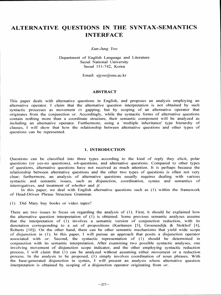 Alternative Questions in The Syntax-Semantics Interface: Eun-Jung Yoo | PDF | Philosophy ...
