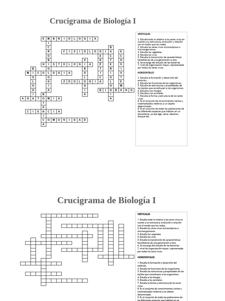 Crucigrama Biologia I Pdf