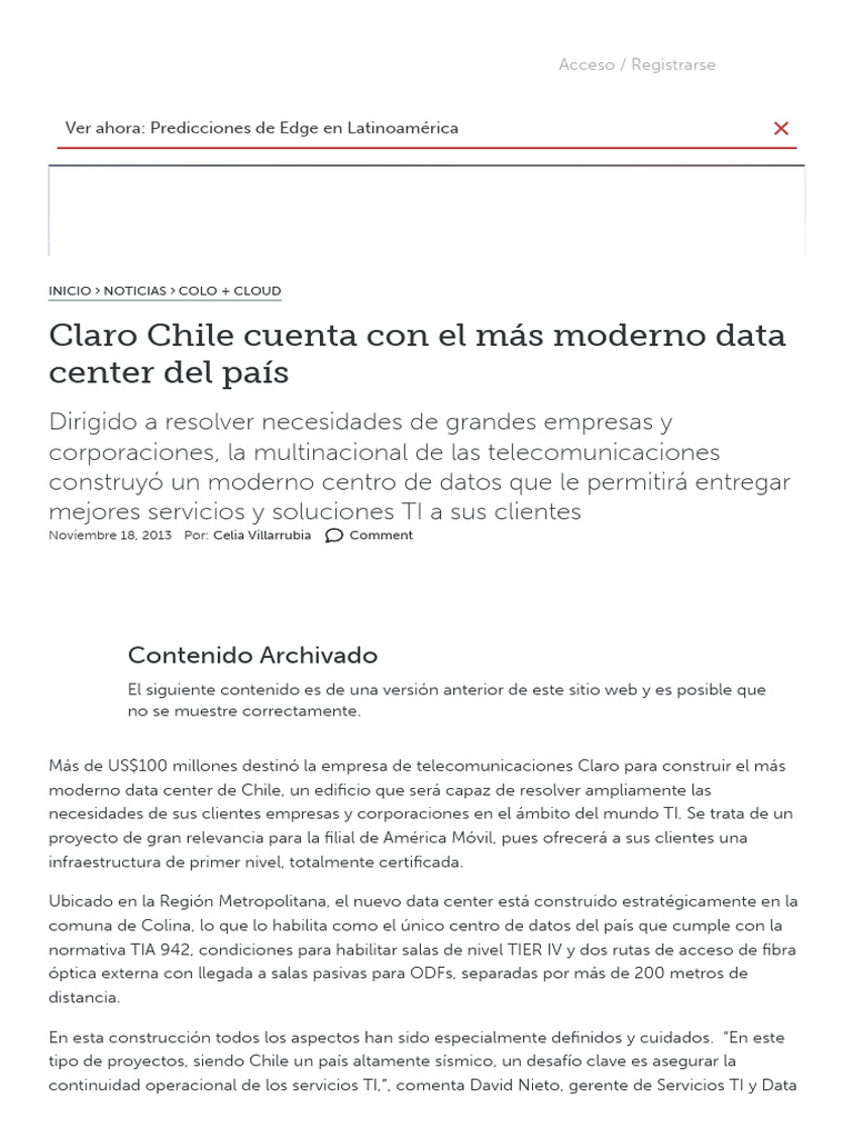 Claro Chile: Data Center TIER III en Colina | PDF | Centro de datos ...