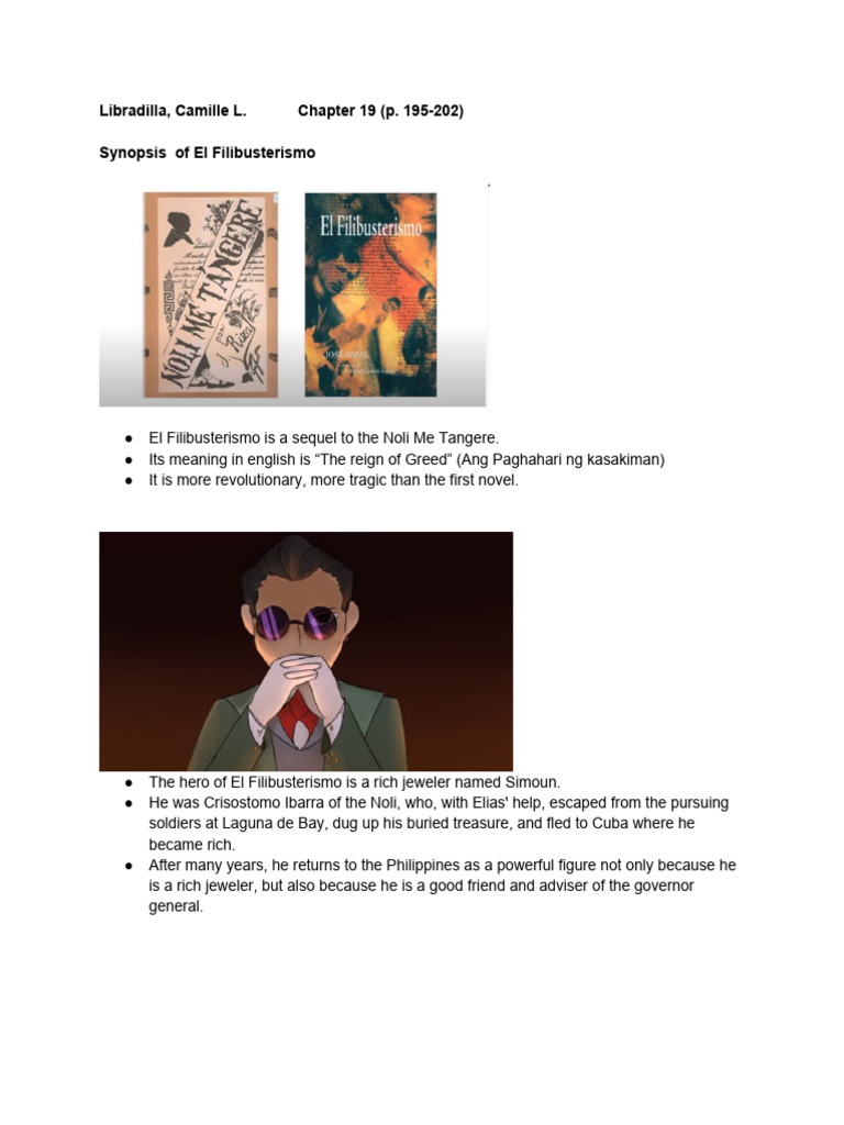 Chapter 19 - SYNOPSIS OF EL FILIBUSTERISMO | PDF | Philippines | Spanish Language Literature
