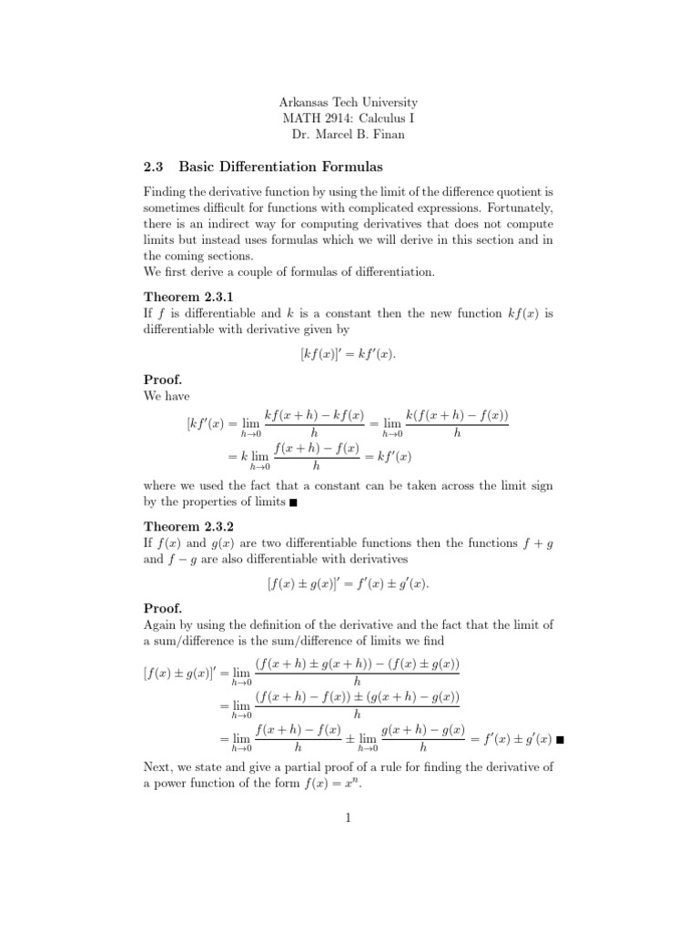 2.3 Basic Differentiation Formulas | PDF | Derivative | Limit (Mathematics)