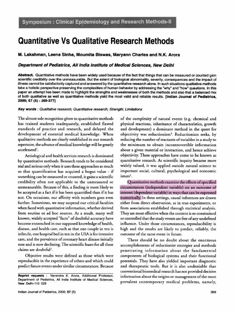 Qualitative Method VS Quantitative Method | PDF | Qualitative Research ...
