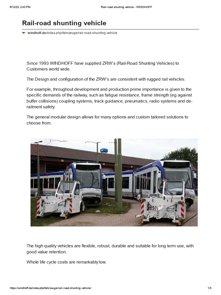 Rail-Road Shunting Vehicle - WINDHOFF | PDF | Rail Transport ...