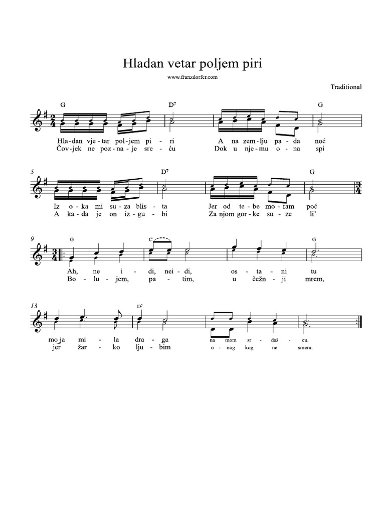 Hladan Vjetar Poljem Piri - G Dur | PDF
