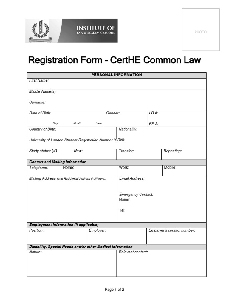 CertHE Common Law Registration Form | PDF | Tax Refund | Fee